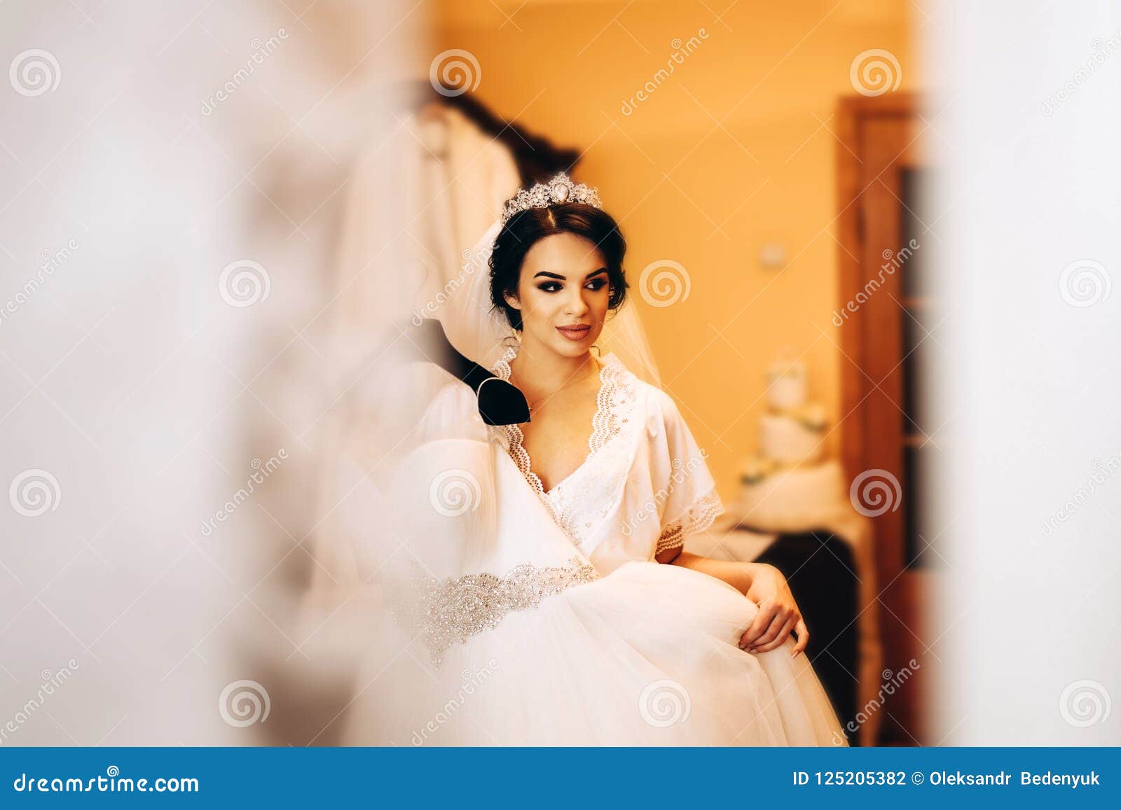 Pretty Bride Dressing Up before Wedding Ceremony Stock Photo - Image of ...