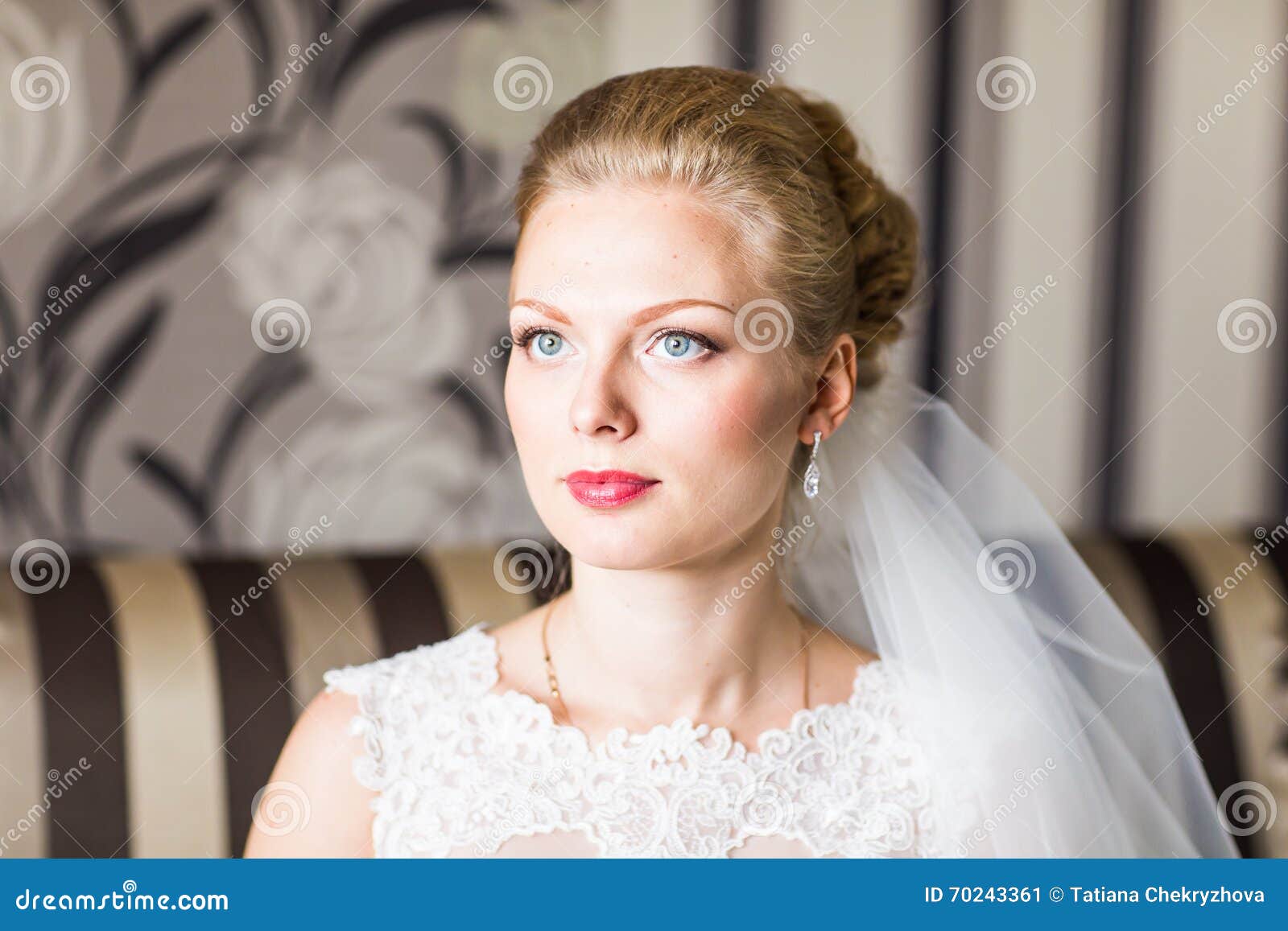Beautiful Bride With Fashion Wedding Hairstyle Closeup Portrait Of