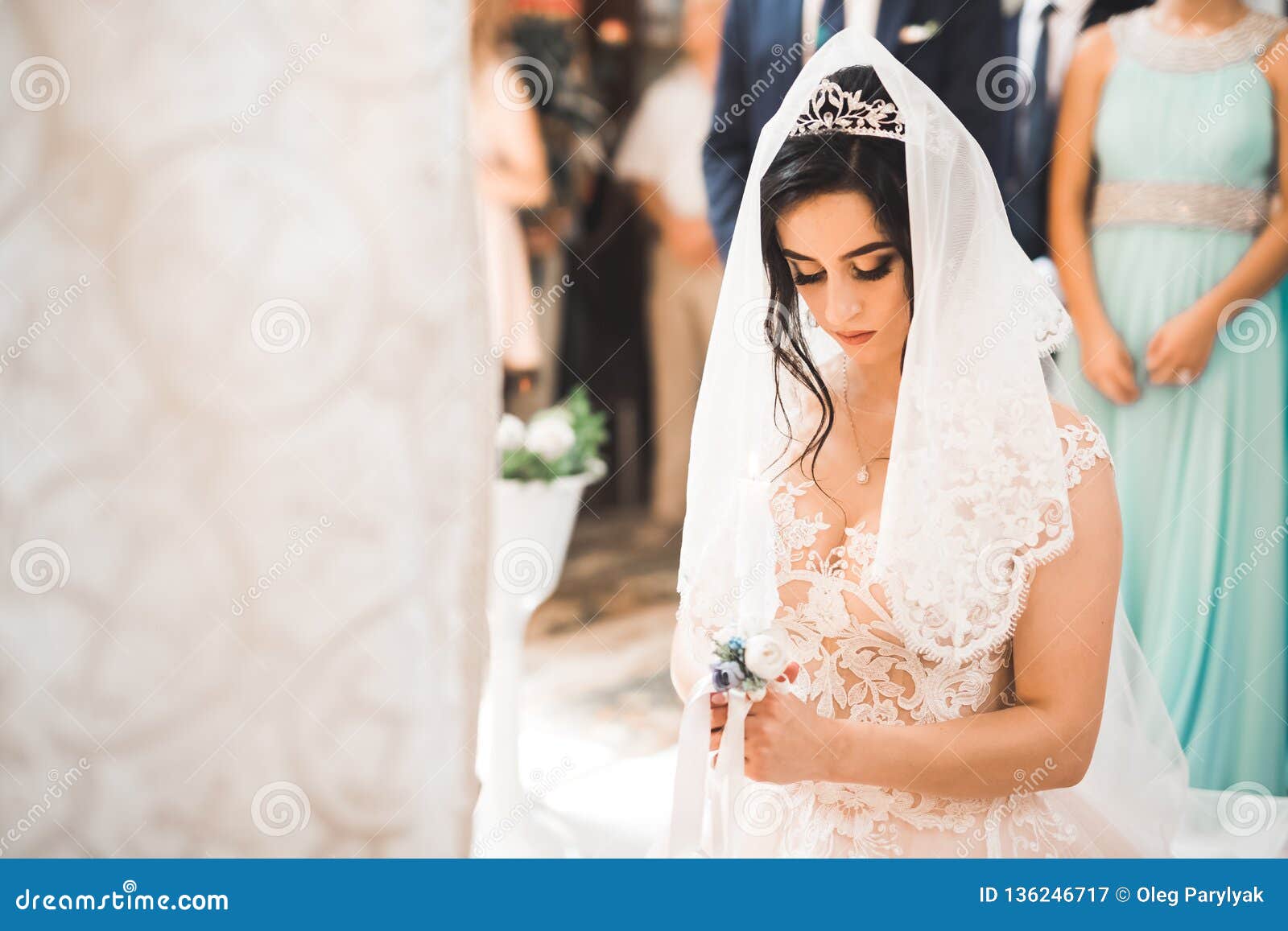 Beautiful Bride Get Married in a Church Stock Image - Image of happy ...