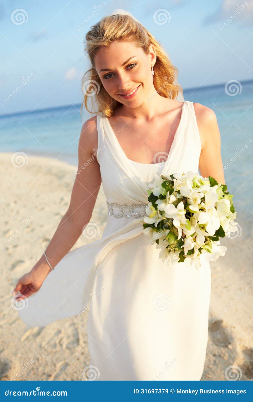 Beautiful Bride Getting Married in Beach Ceremony Stock Image - Image ...
