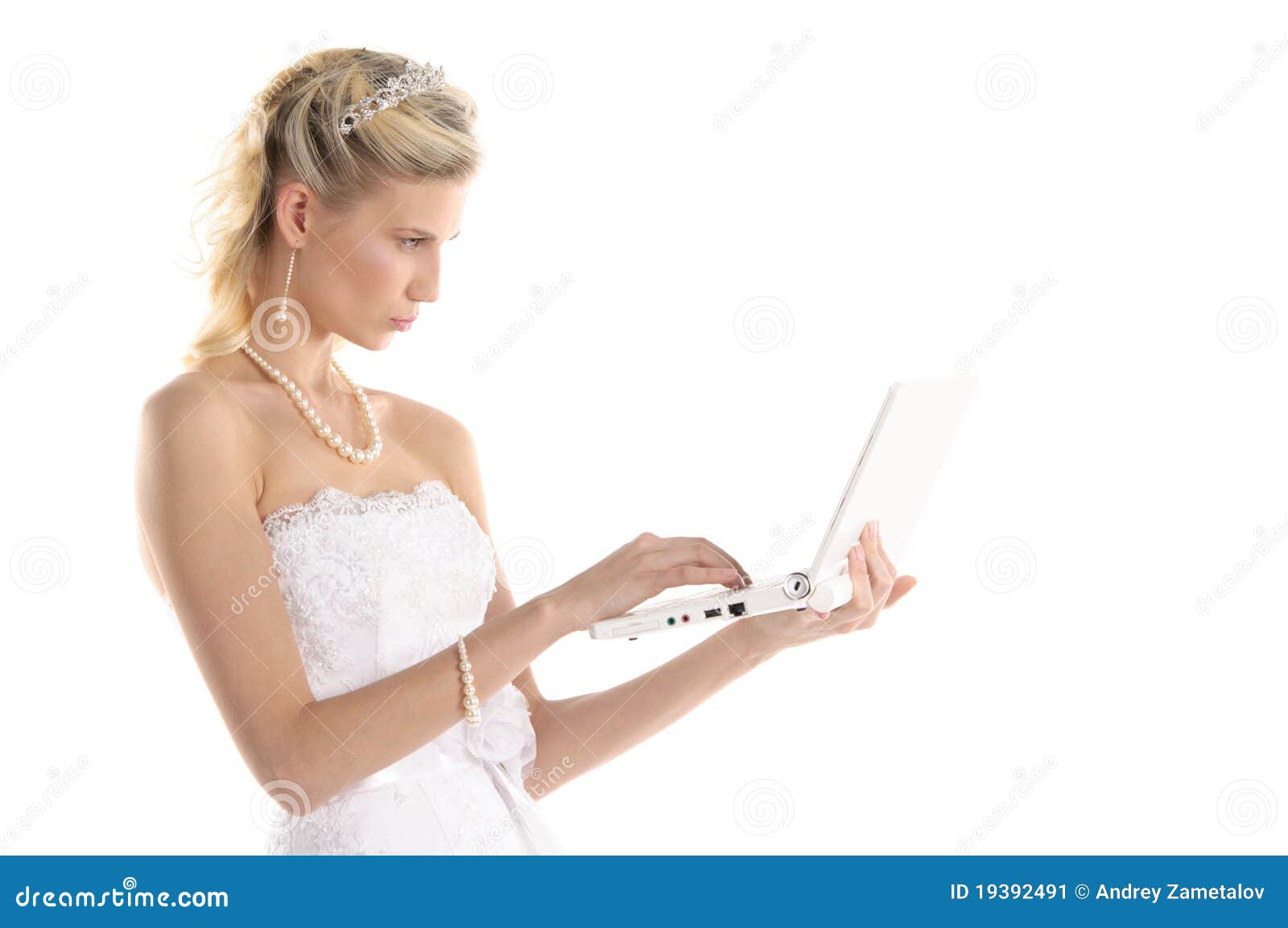 Beautiful Bride with Laptop Stock Image - Image of female, interest ...