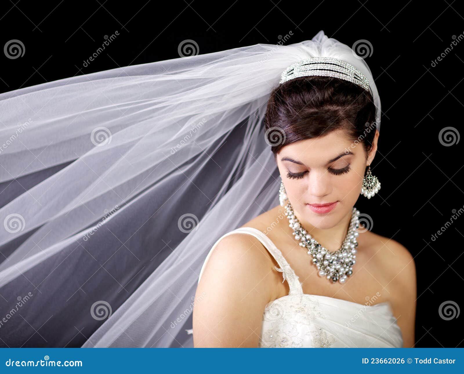 Beautiful Bride Looking Down Stock Photo - Image of marriage, pose ...