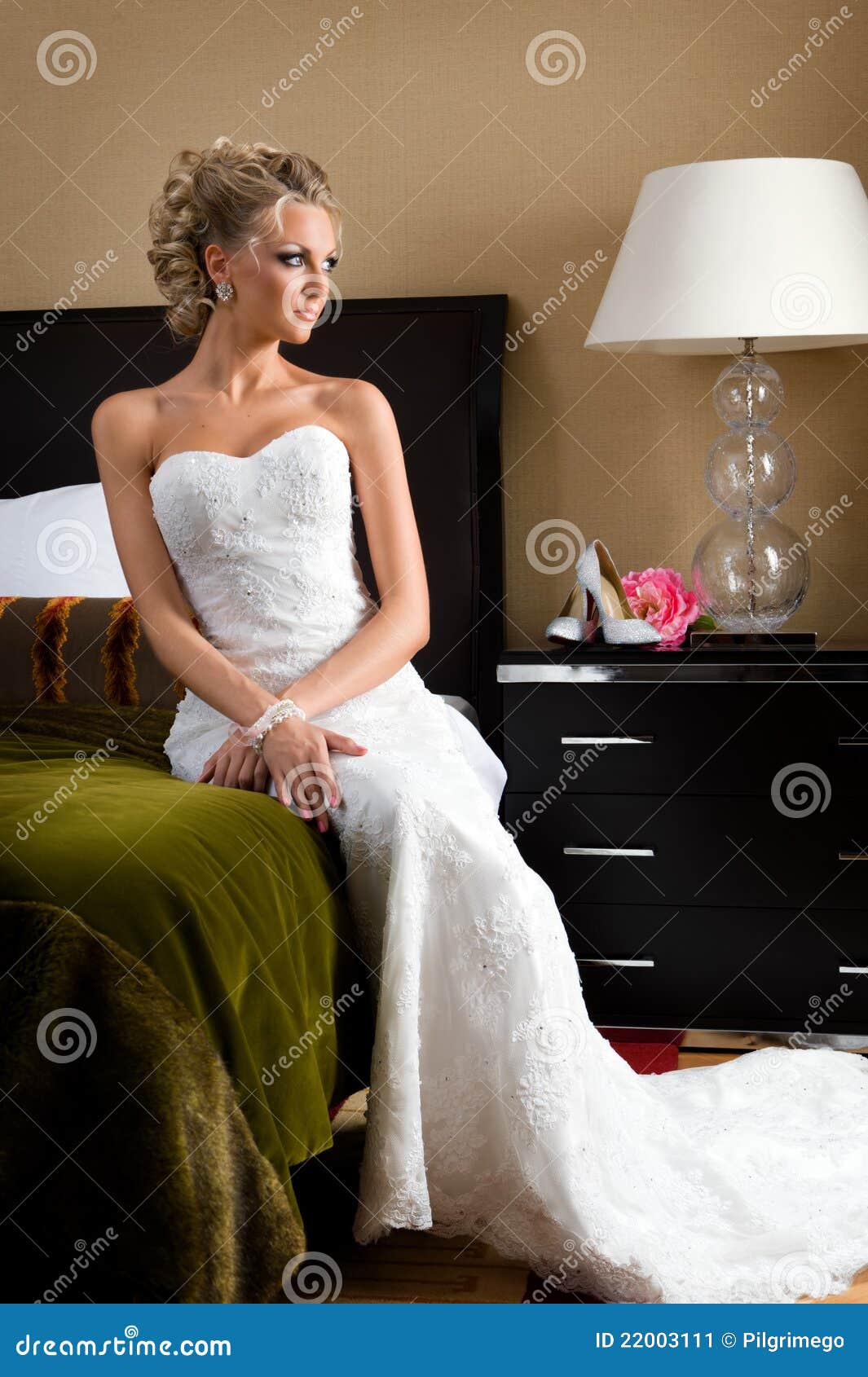 Beautiful Bride in the Luxurious Bedroom Stock Image - Image of bunch ...