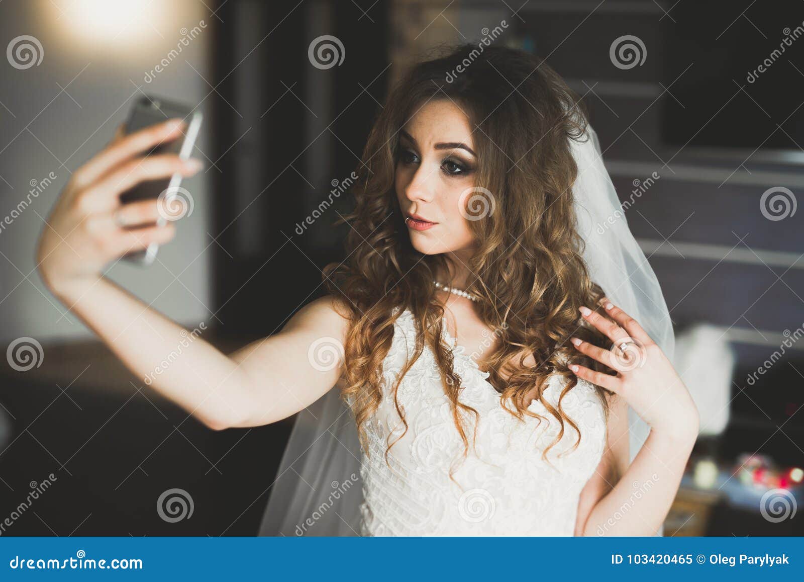 Beautiful Bride Making Selfie In The Home Before Wedding Stock Image