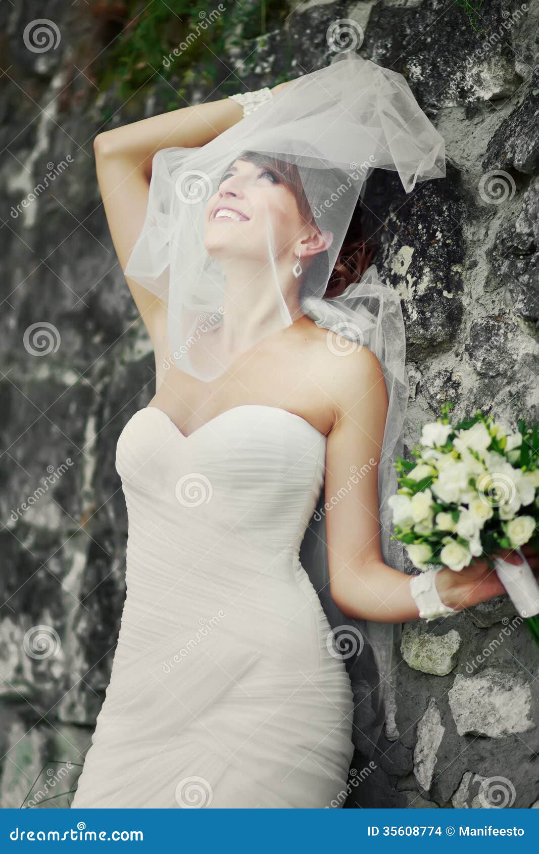 Beautiful Bride Playing with Veil. Stock Photo - Image of newlywed ...