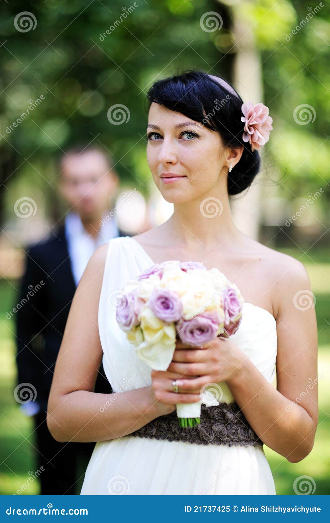 Beautiful Bride Posing Outdoors on Wedding Day Stock Image - Image of ...