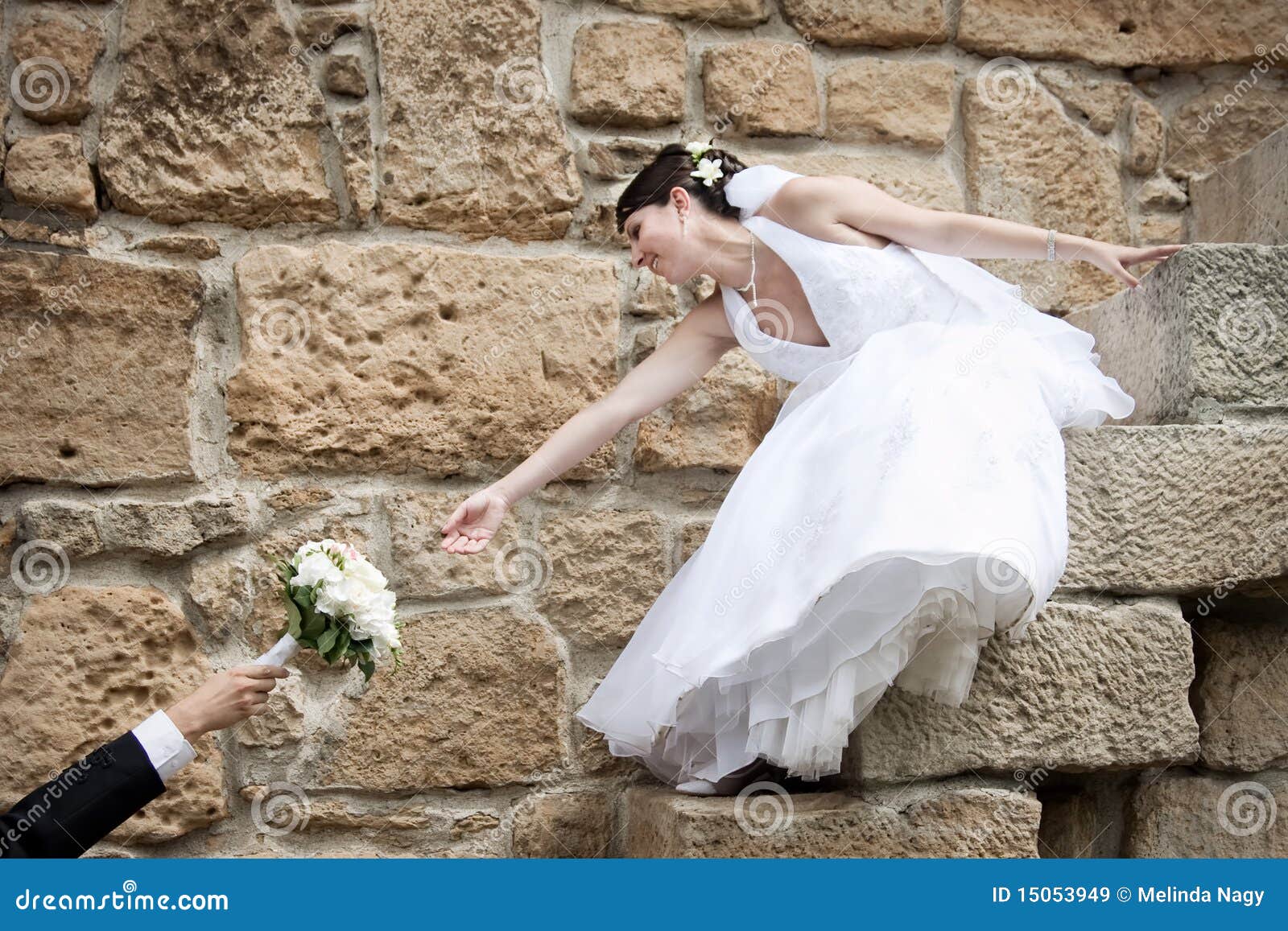 Beautiful Bride Reaching for Stock Image - Image of couple, hand: 15053949