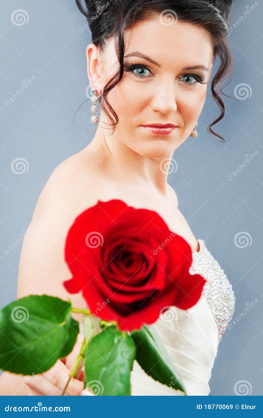 Beautiful Bride with Rose in Studio Stock Image - Image of celebration ...