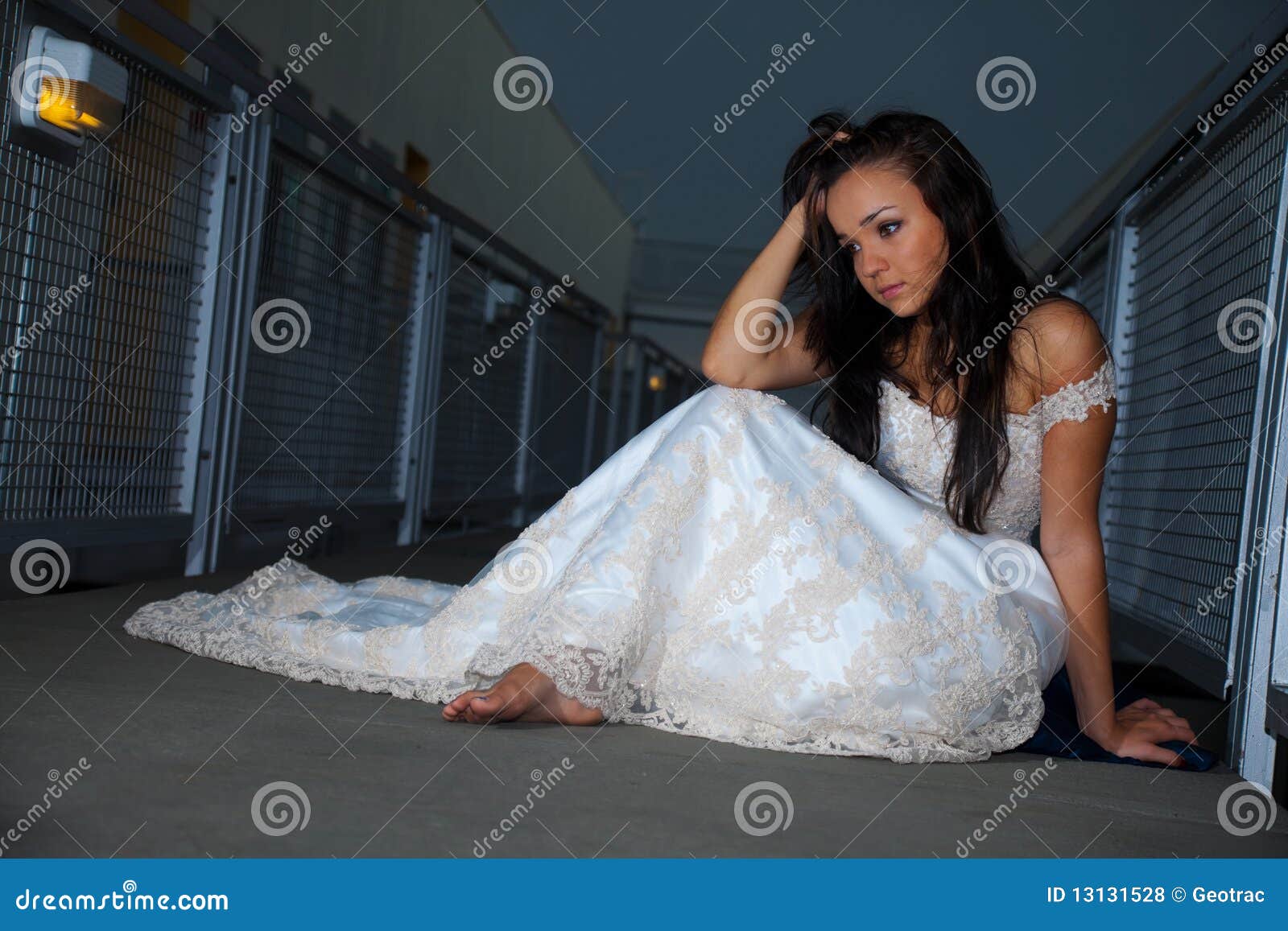 Beautiful Bride Sitting on Floor Stock Photo - Image of bride, white ...