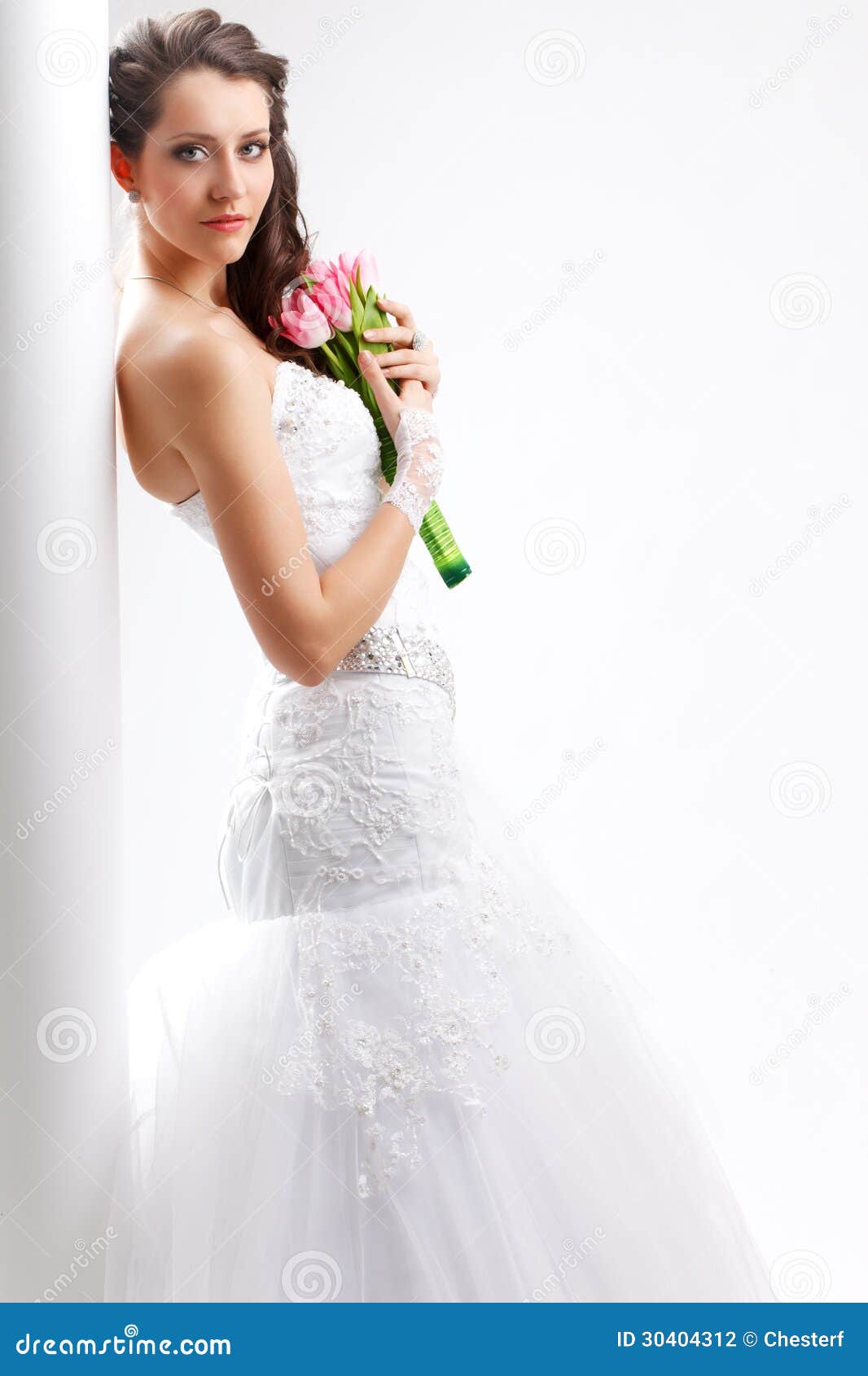 Beautiful Bride Standing Near White Column Stock Photo - Image of ...