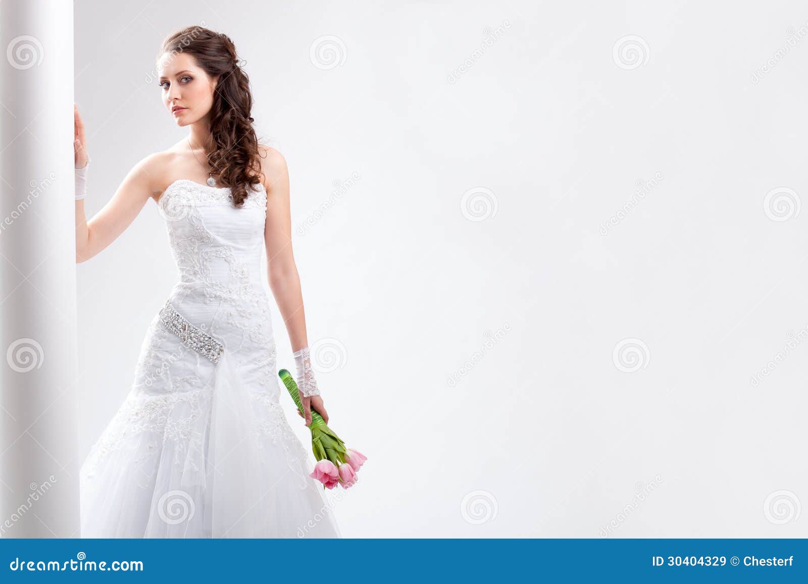 Beautiful Bride Standing Near White Column Stock Image - Image of ...