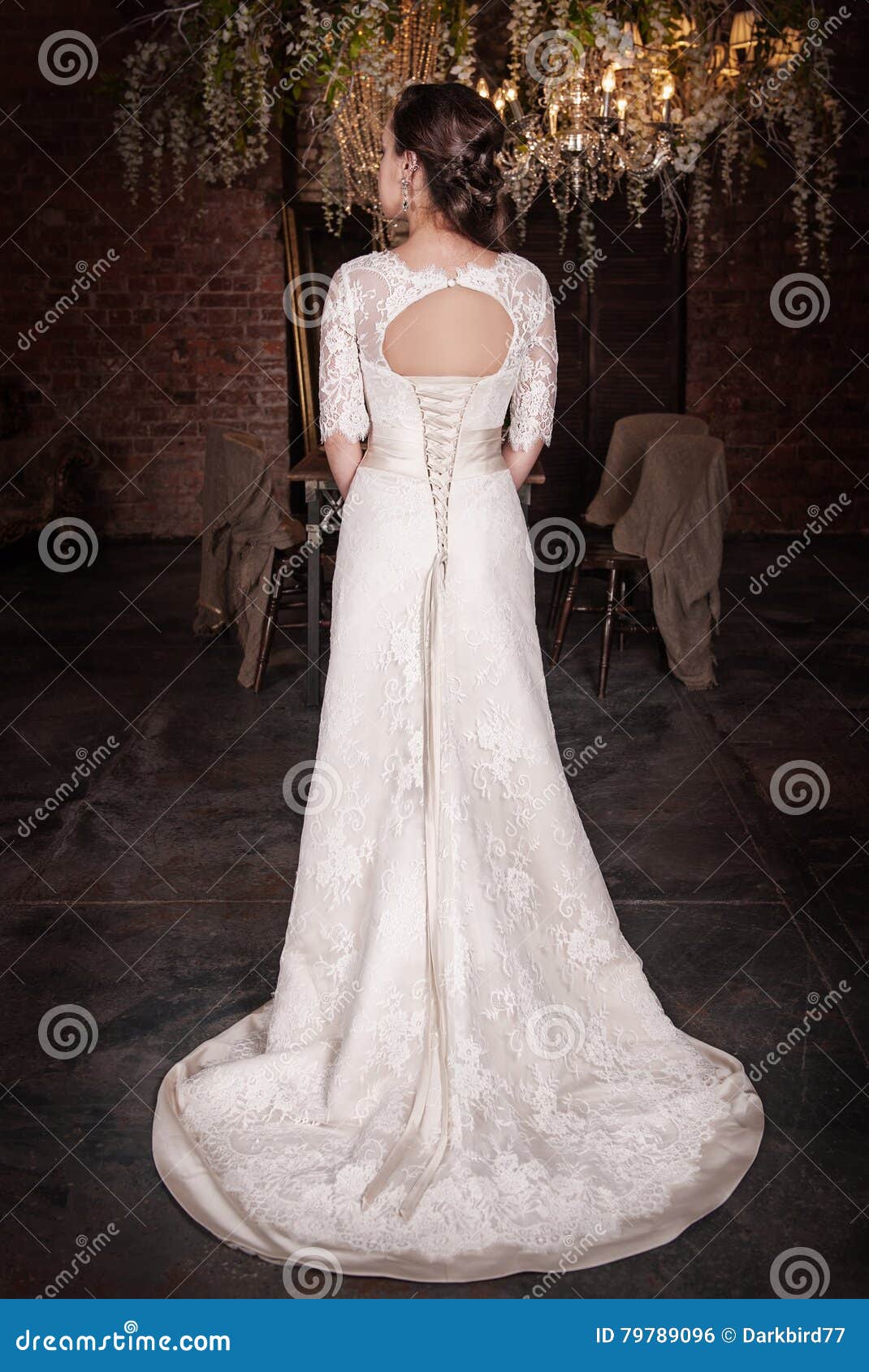 Beautiful Bride in Wedding Dress. Back Pose Stock Photo - Image of ...