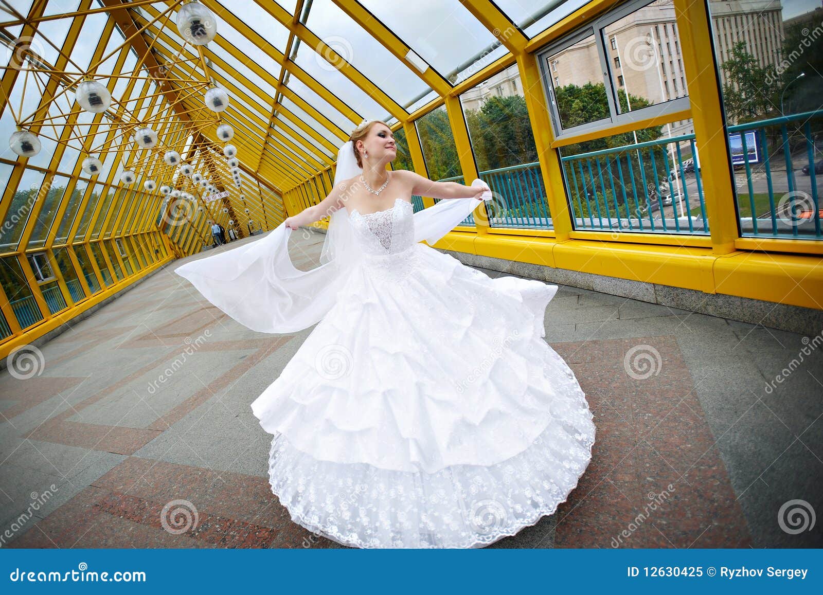 Beautiful Bride in a Wedding Dress on Bridge Stock Image - Image of ...