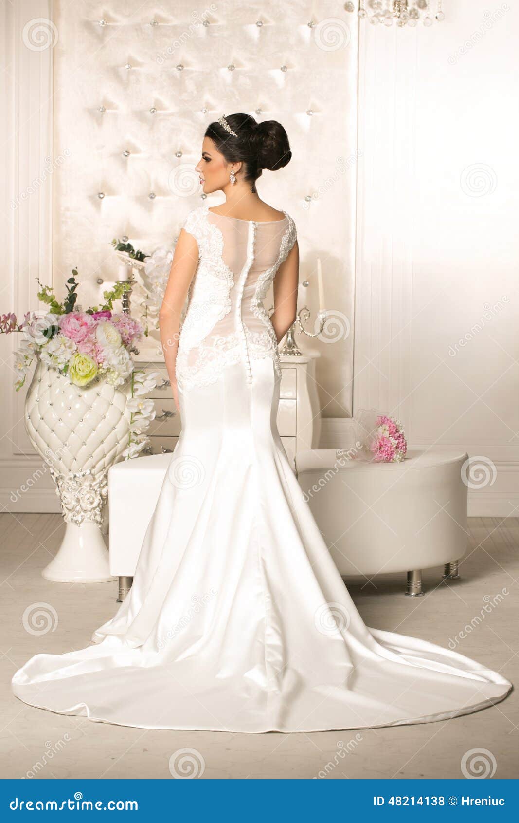Beautiful Bride in Wedding Dress Stock Photo - Image of girl, looking ...