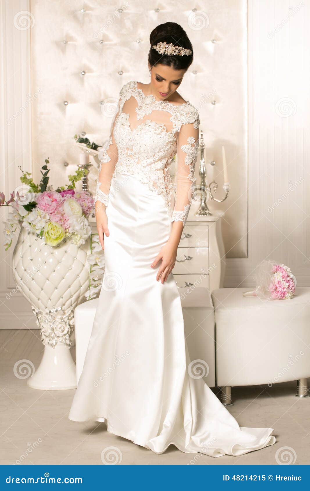 Beautiful Bride in Wedding Dress Stock Image - Image of married ...