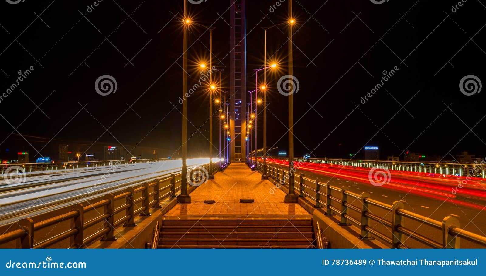 Beautiful Bridge during Night Time (Tran Thi Ly Bridge) 2016. Editorial ...