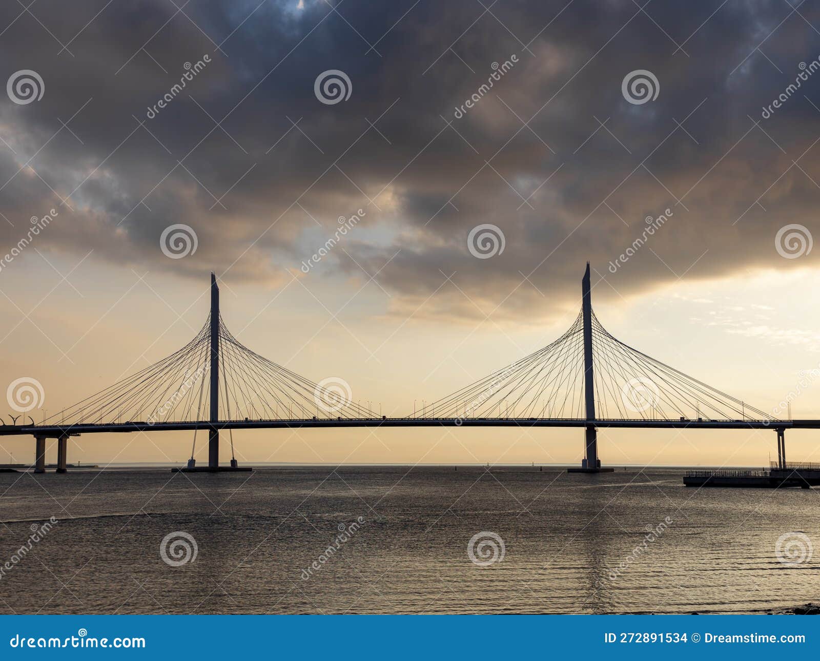 Beautiful Bridge Over the River on the Cables is Road Stock Photo ...