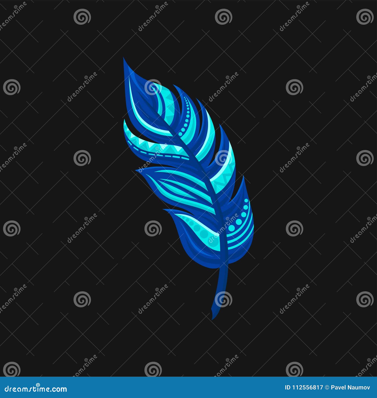 Beautiful Bright Abstract Blue Feather Vector Illustration on a Black ...
