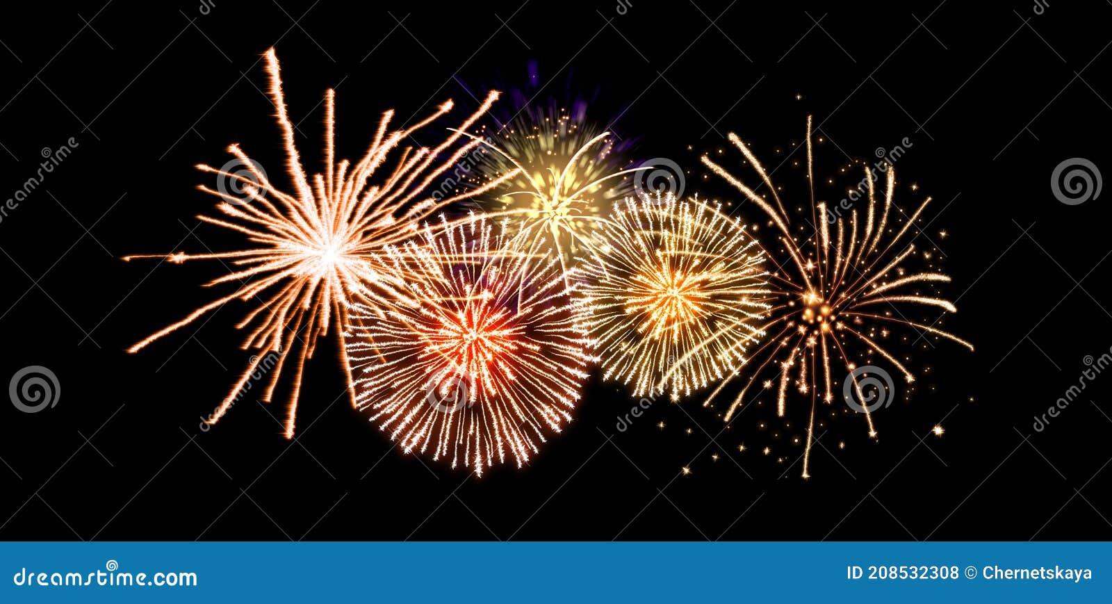 Beautiful Bright Fireworks on Black Background. Illustration Stock ...