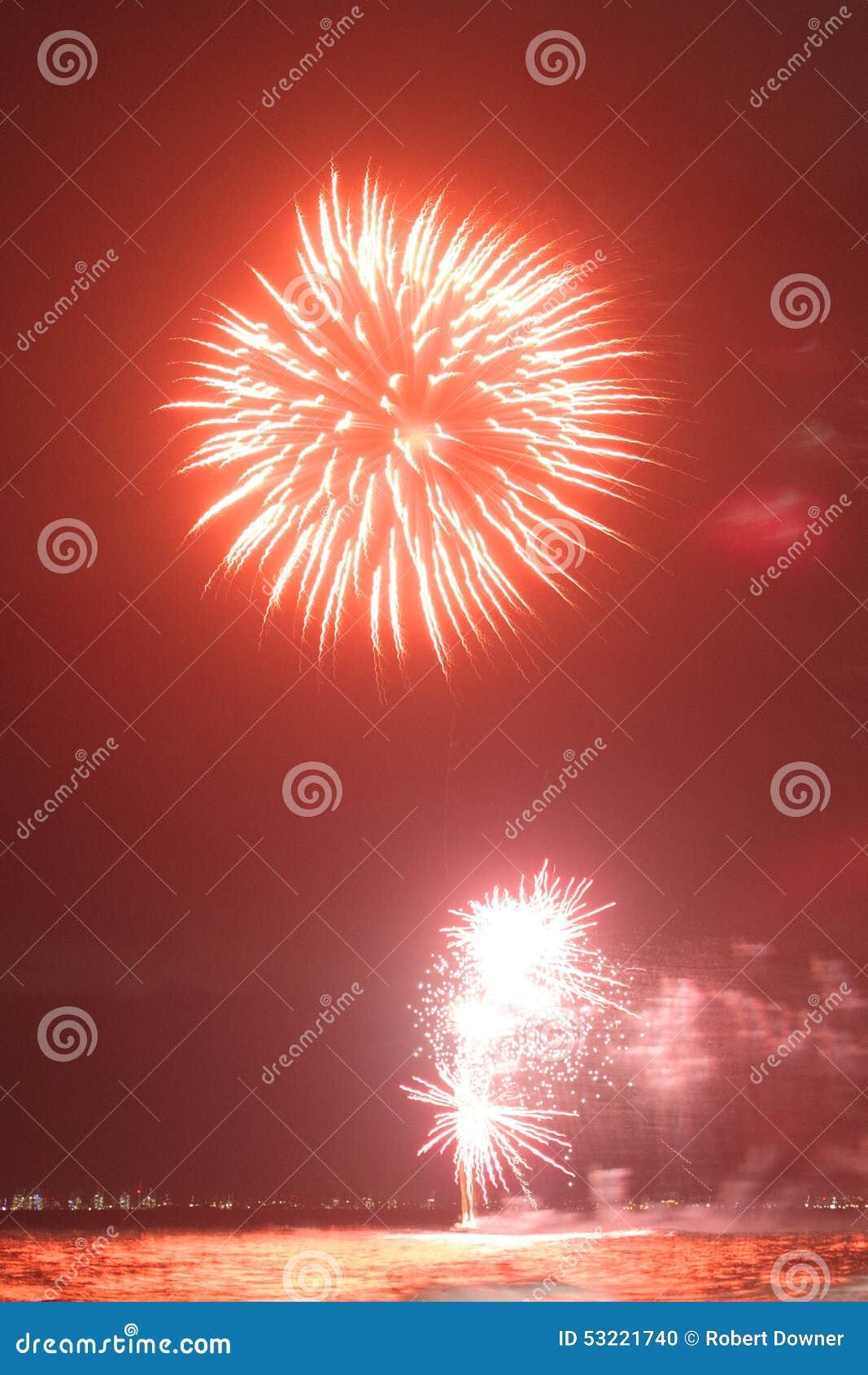 Beautiful Bright Fireworks Over the Ocean. Stock Photo - Image of ...