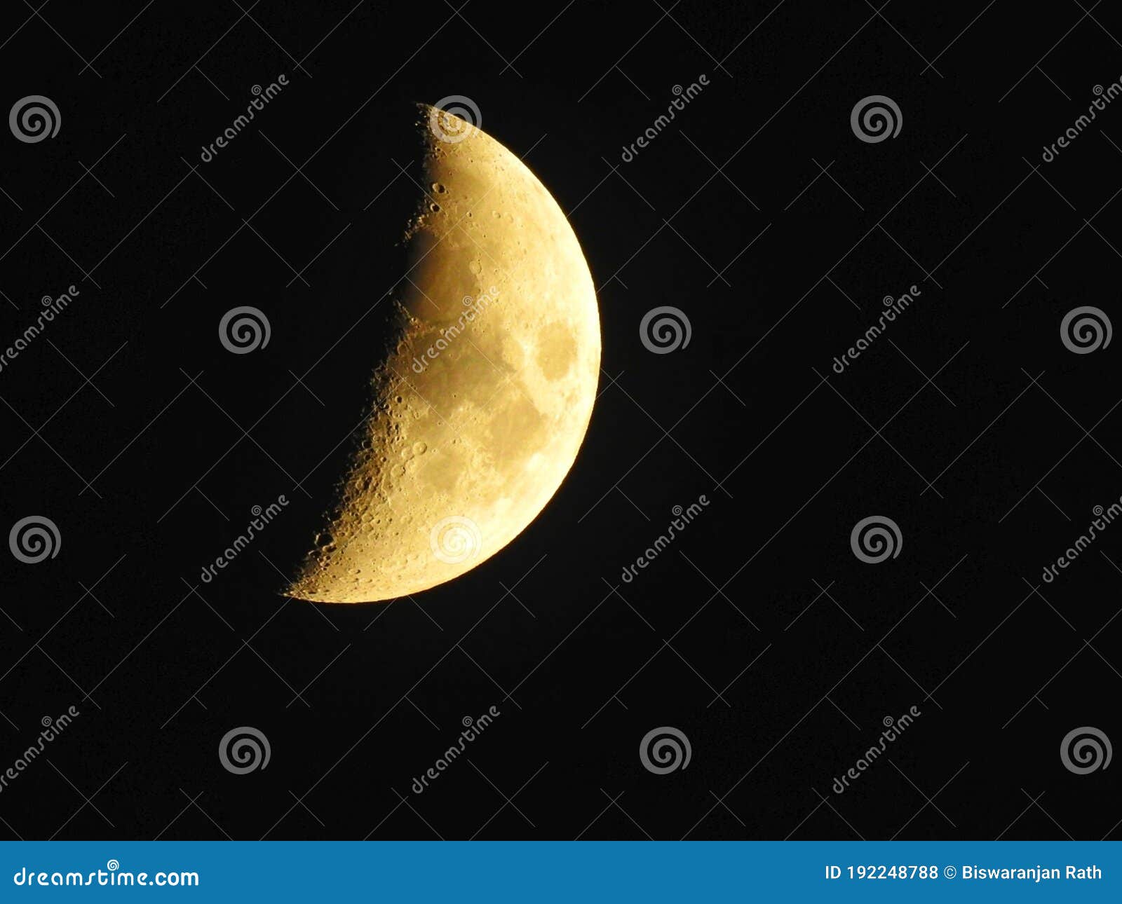 Beautiful Bright Half Moon with Surface Creators in Dark Night Sky ...