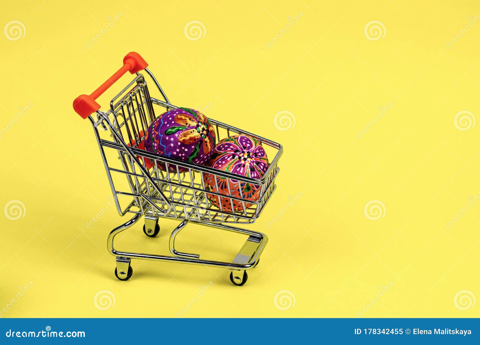 Beautiful Bright Hand-painted Easter Eggs in a Supermarket Trolley on ...