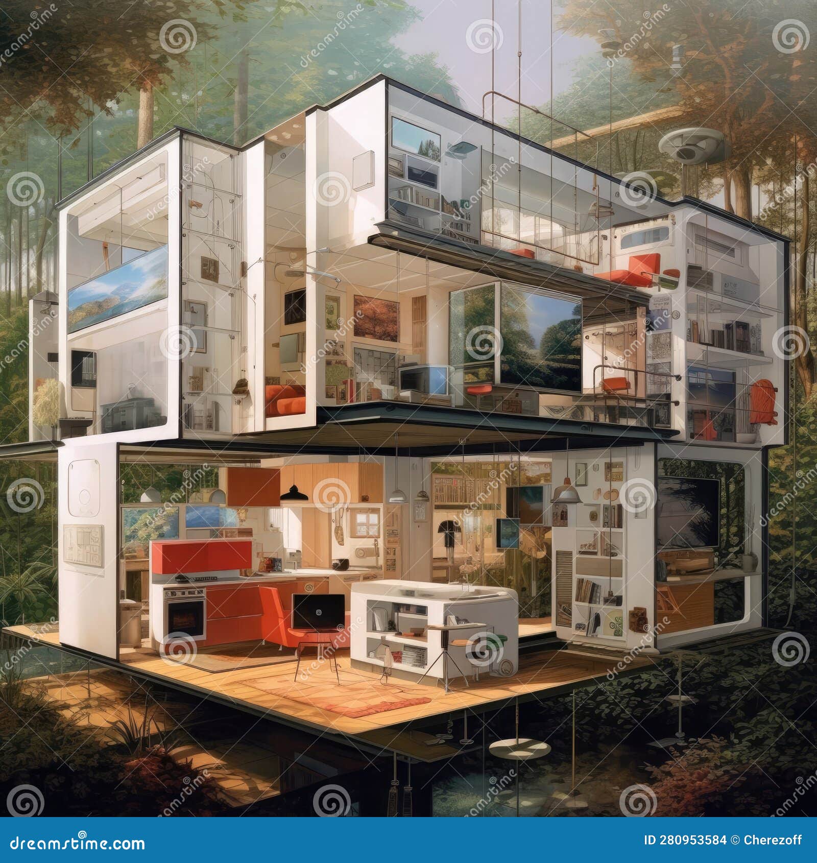 The Interior of the House of the Future Stock Illustration ...