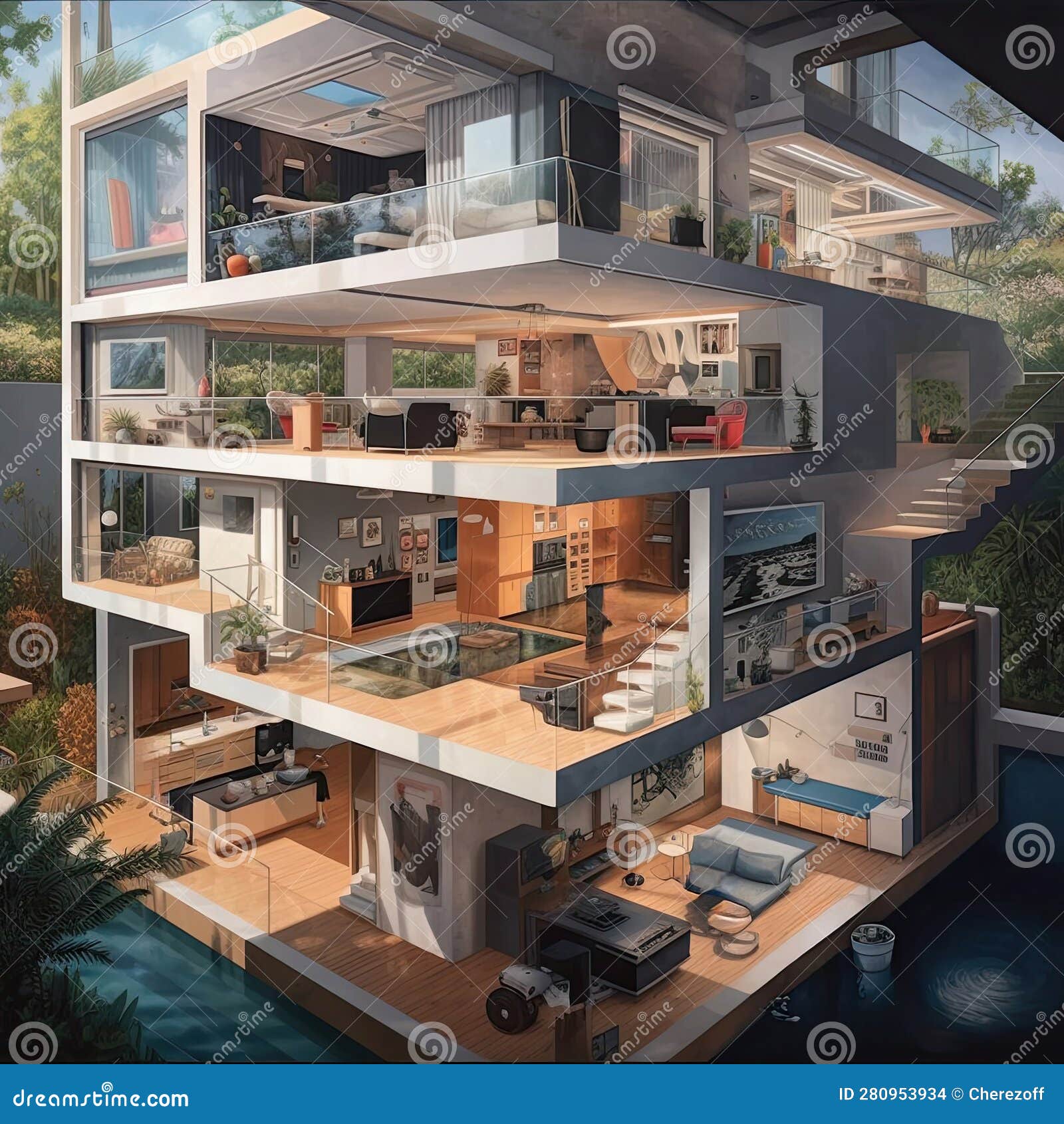 The Interior of the House of the Future Stock Illustration ...