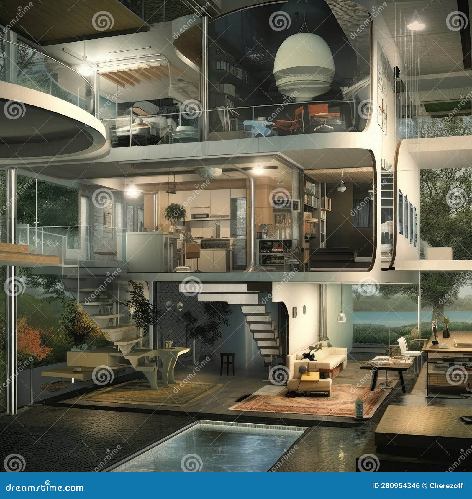 The Interior of the House of the Future Stock Illustration ...