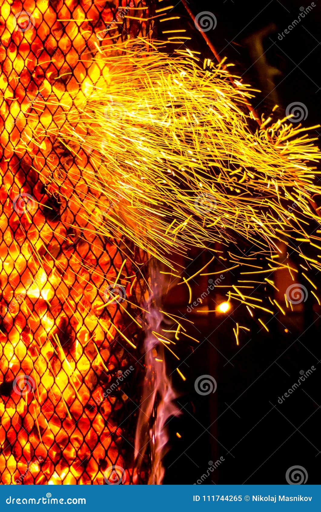 Beautiful Bright Red and Yellow Fire Sparks Flying with the Wind Stock ...