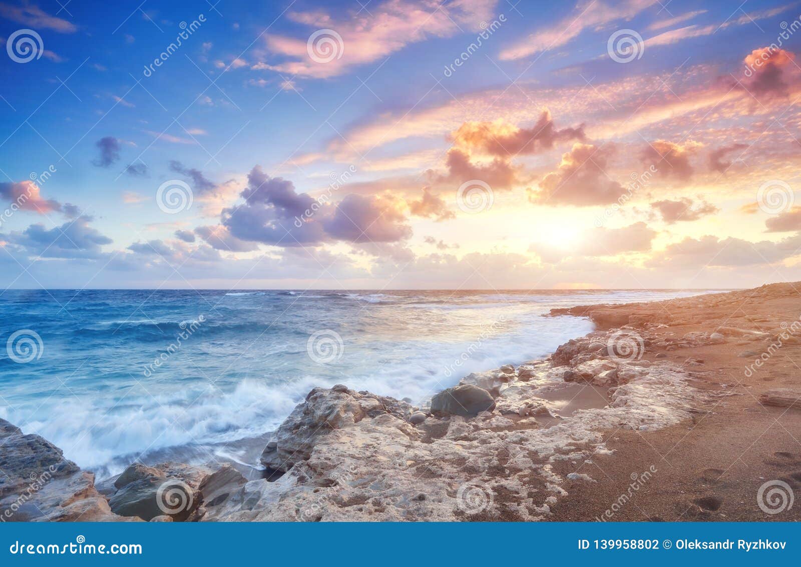 Beautiful Bright Sunset on the Beach of Lara Stock Photo - Image of ...