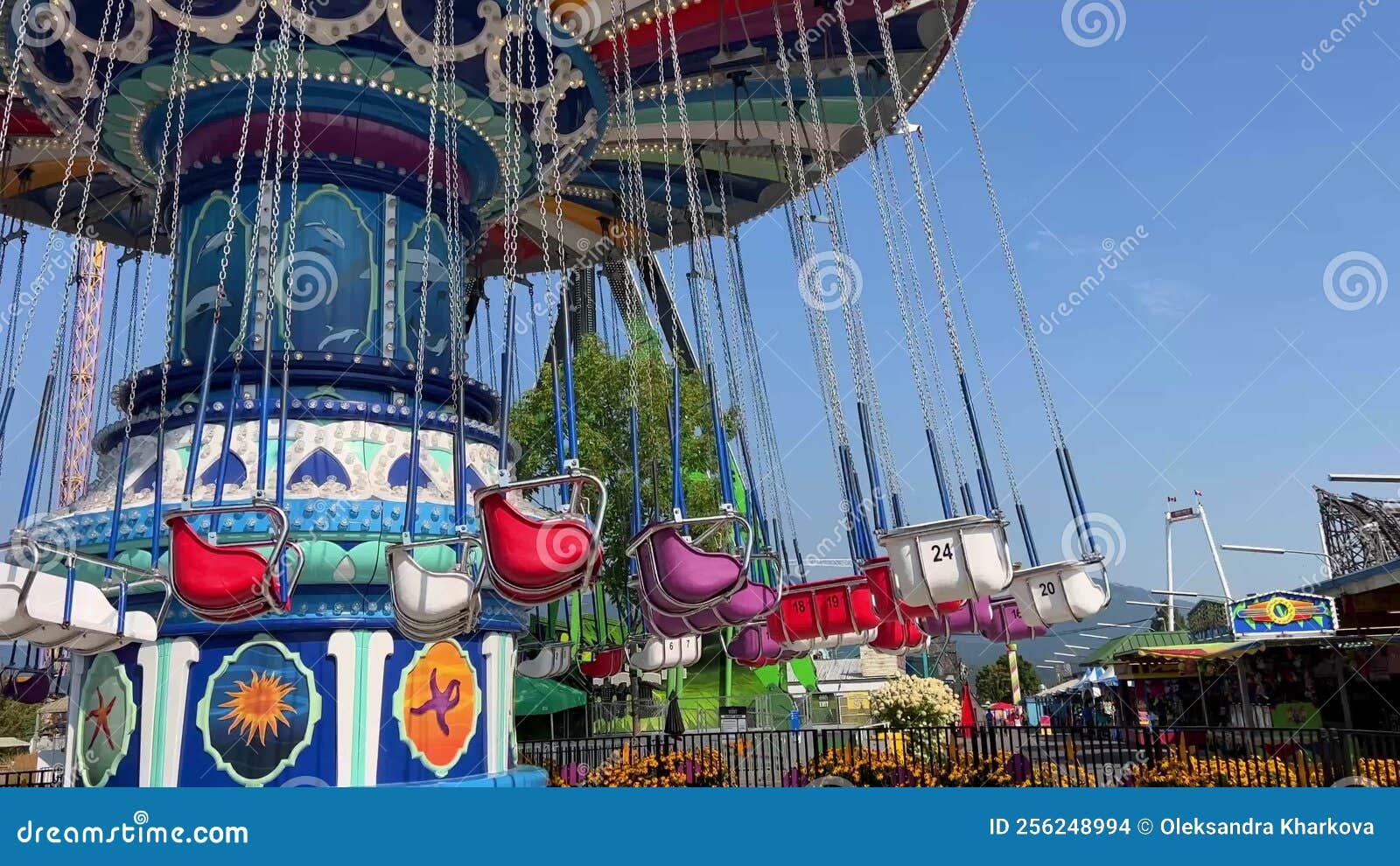 Beautiful Bright Swing Chain on Which Empty Seats Spin Preparing ...