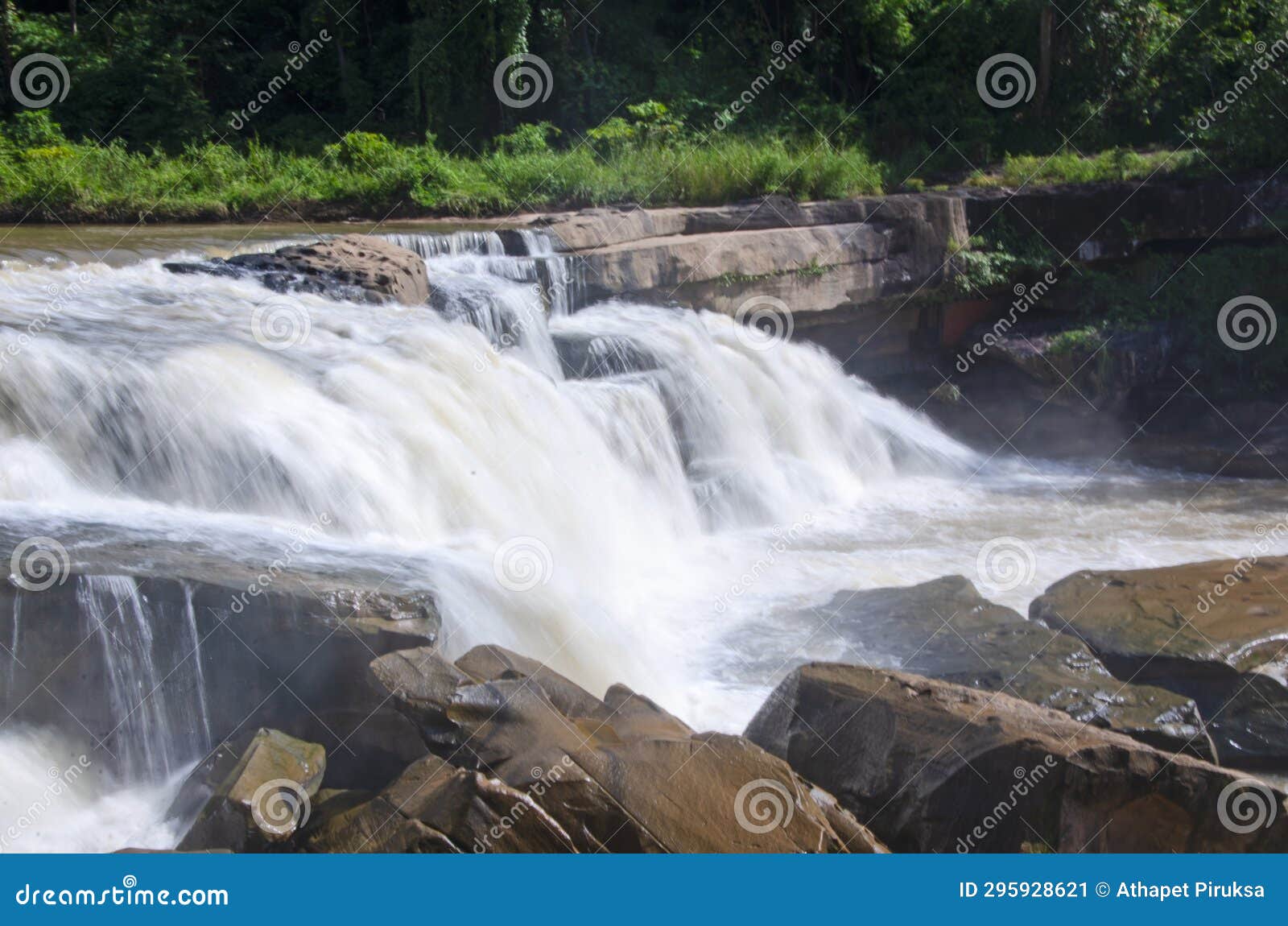 Beautiful Bright Waterfall on Rock Cliff Stock Image - Image of flow ...