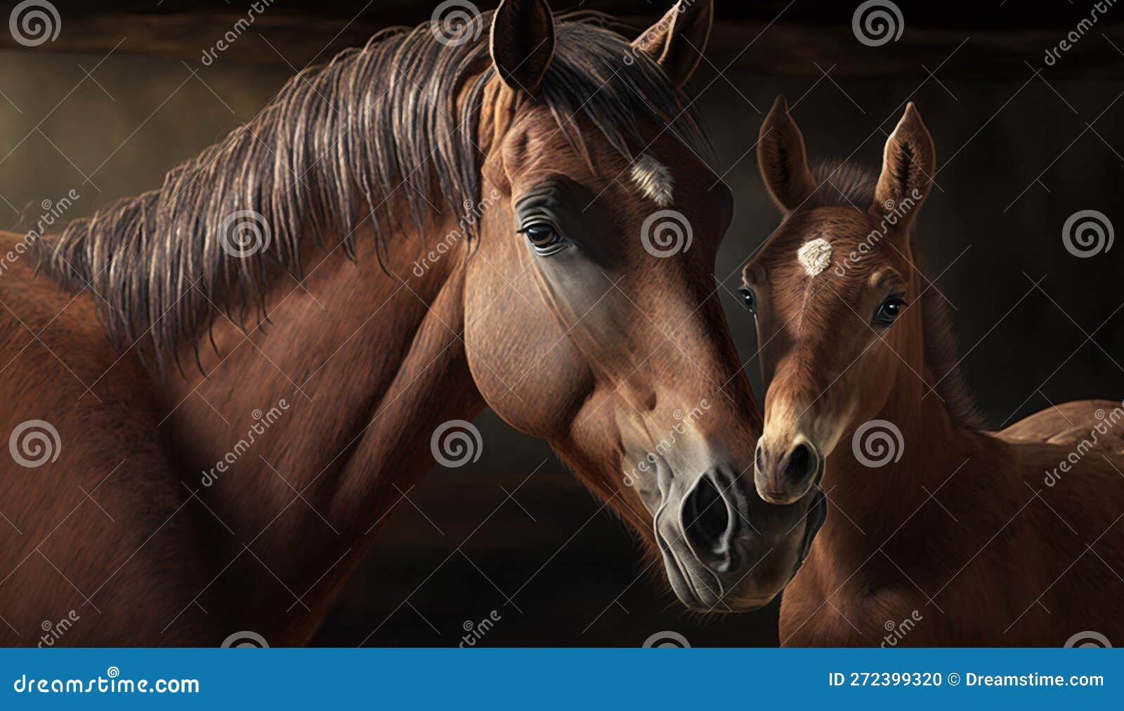A Beautiful Brown Mare Nurturing Royalty-Free Stock Image ...