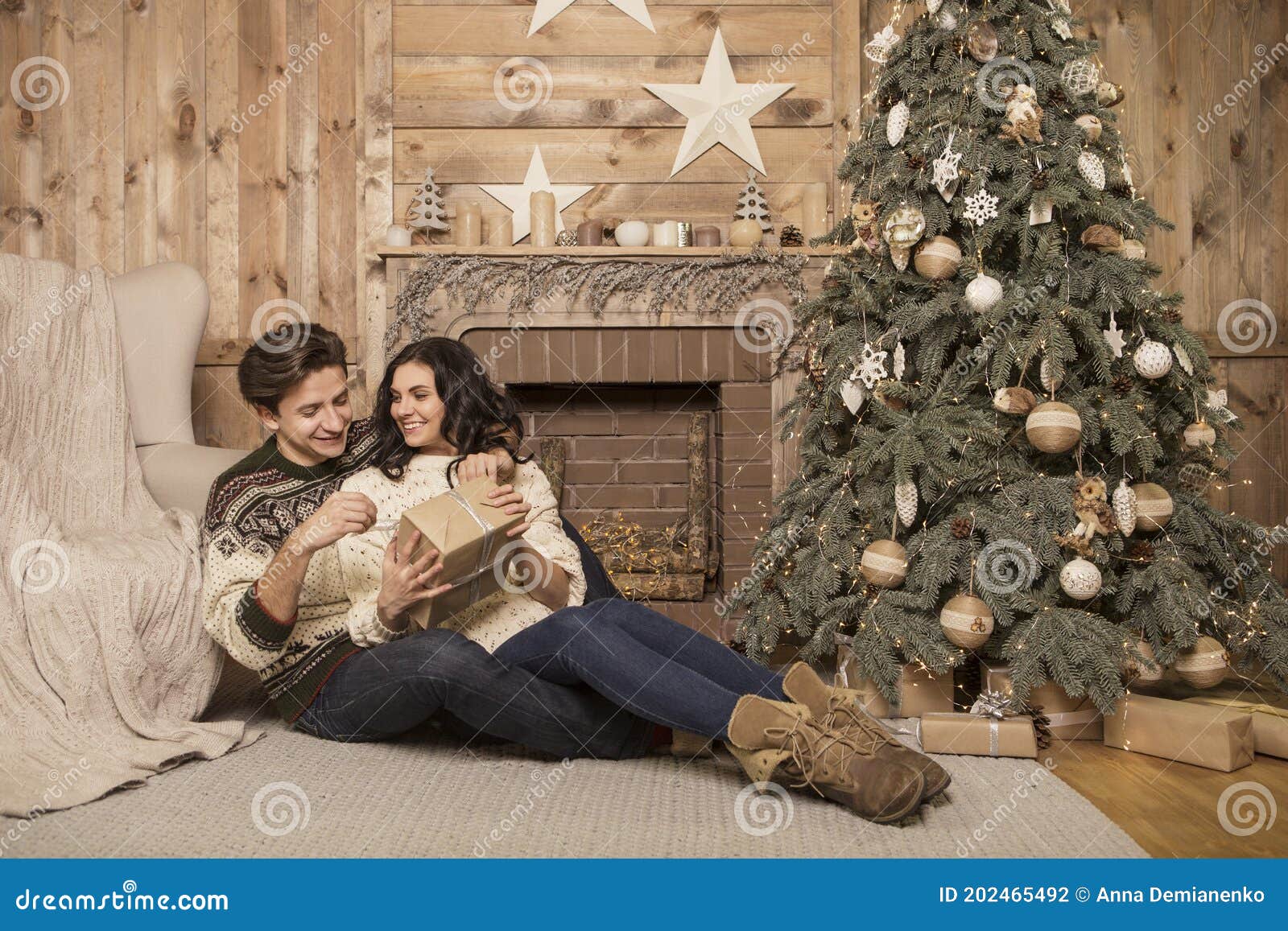 Beautiful Brunette Caucasian Romantic Loving Couple In Cozy Warm