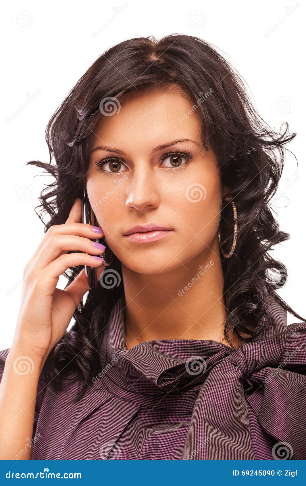 Beautiful Brunette with Cellphone Stock Photo - Image of european ...