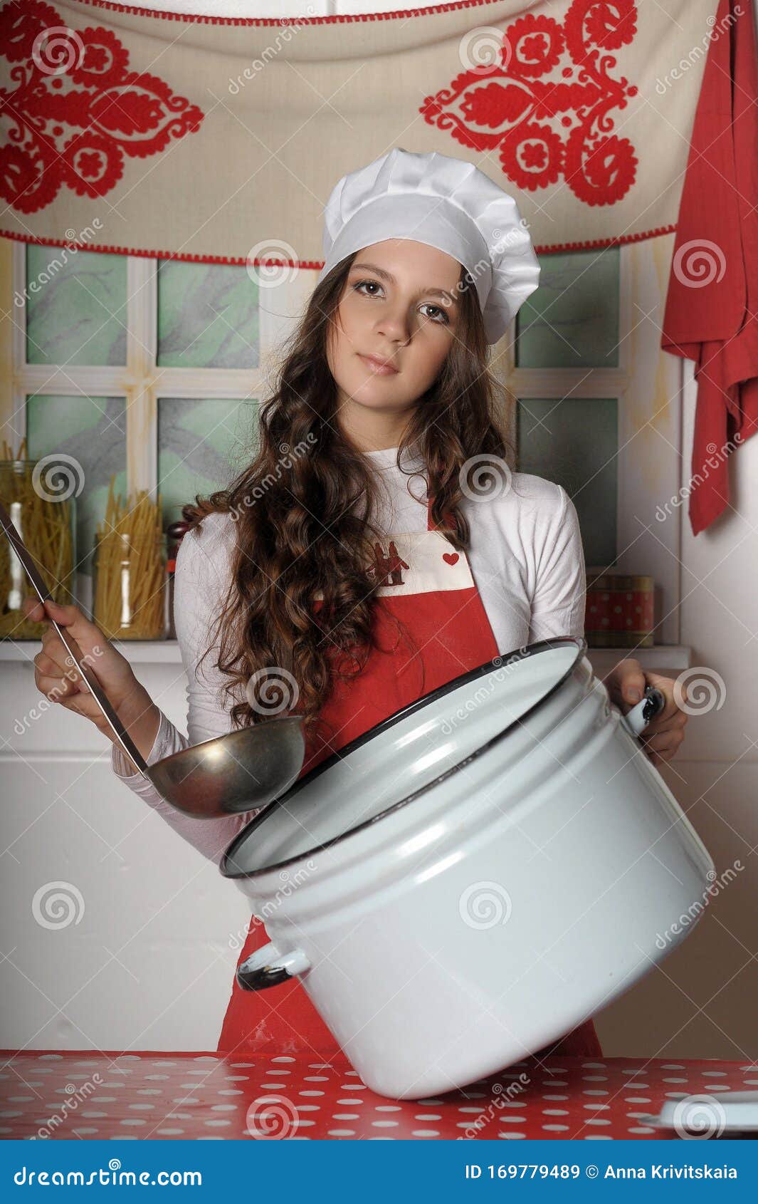 Beautiful Brunette in a Cook Hat Stock Image - Image of beautiful ...
