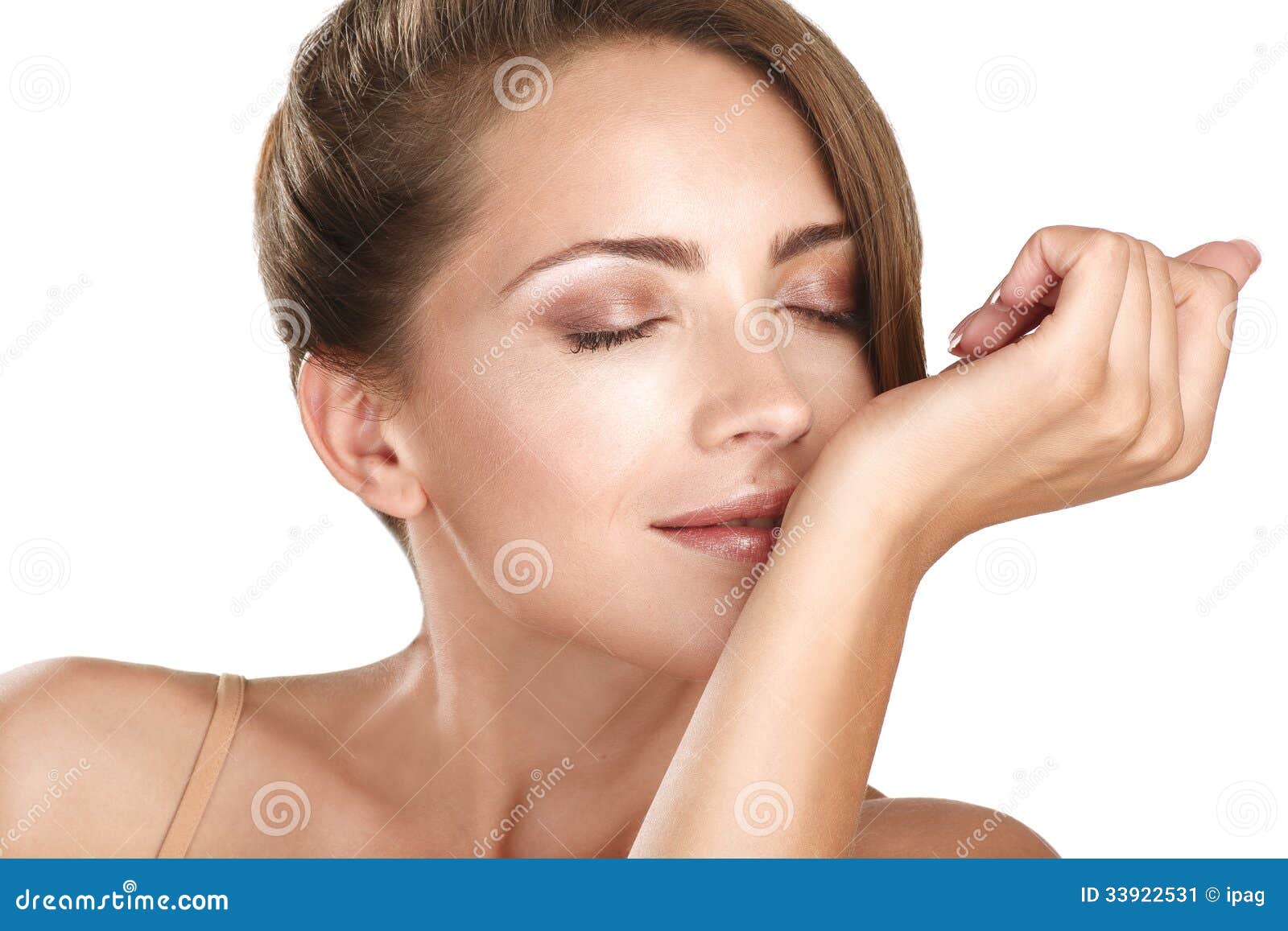 Beautiful Brunette Female Model Smelling Her Perfume Stock Image ...