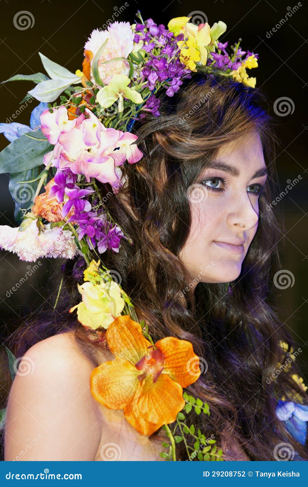 Beautiful Brunette with a Floral Chaplet on a Head Editorial ...