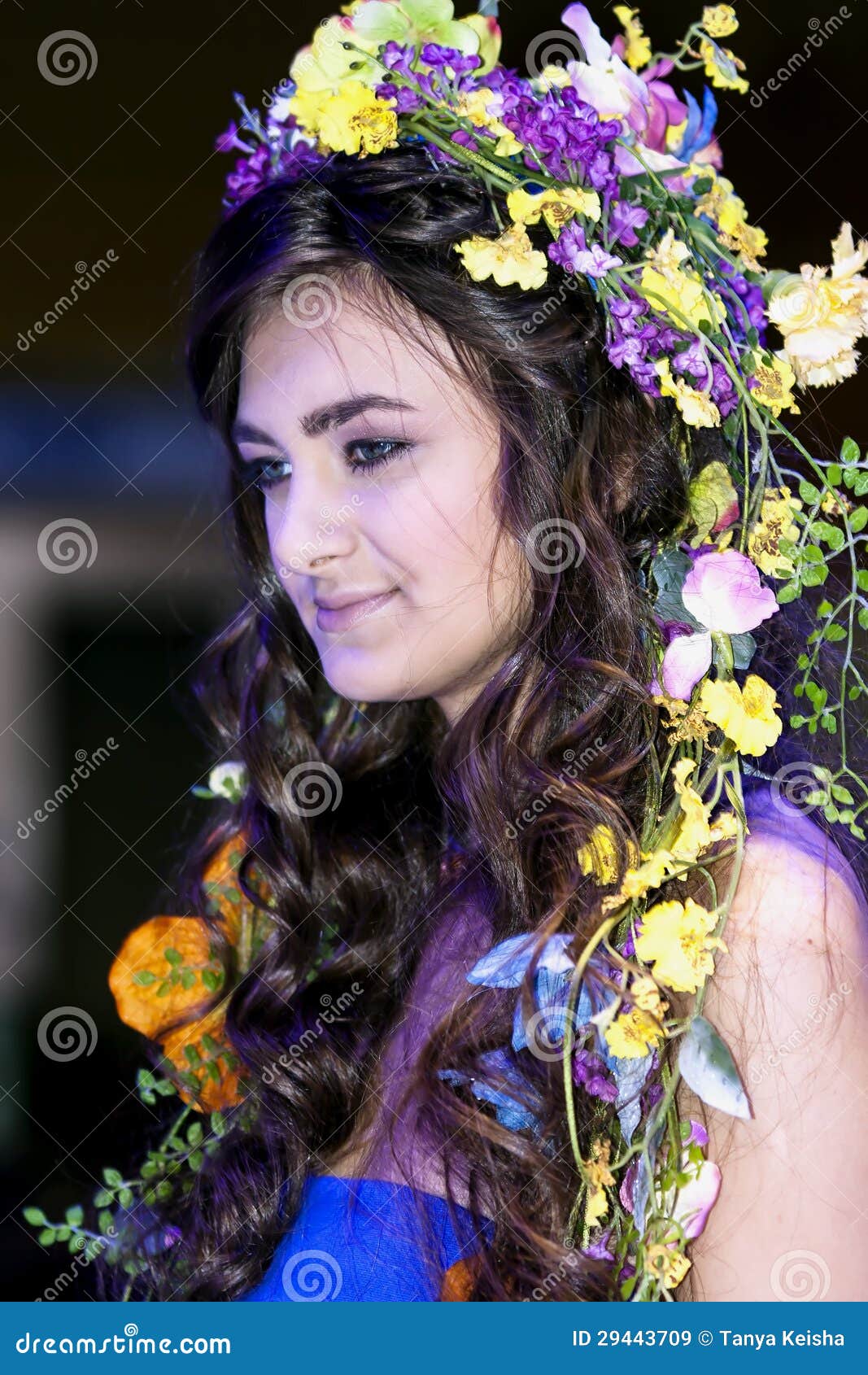 Beautiful Brunette with a Floral Chaplet on a Head Editorial Stock ...