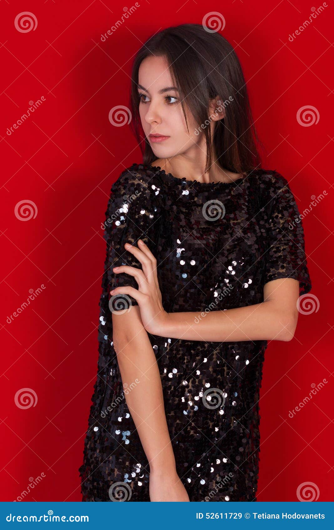 Beautiful Brunette Girl In A Black Dress Brunette With Long Black Hair