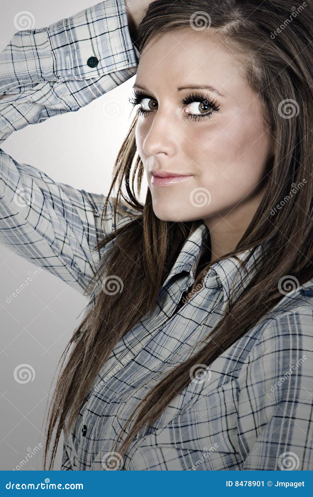 Beautiful Brunette Girl in Checked Shirt Stock Image - Image of ...