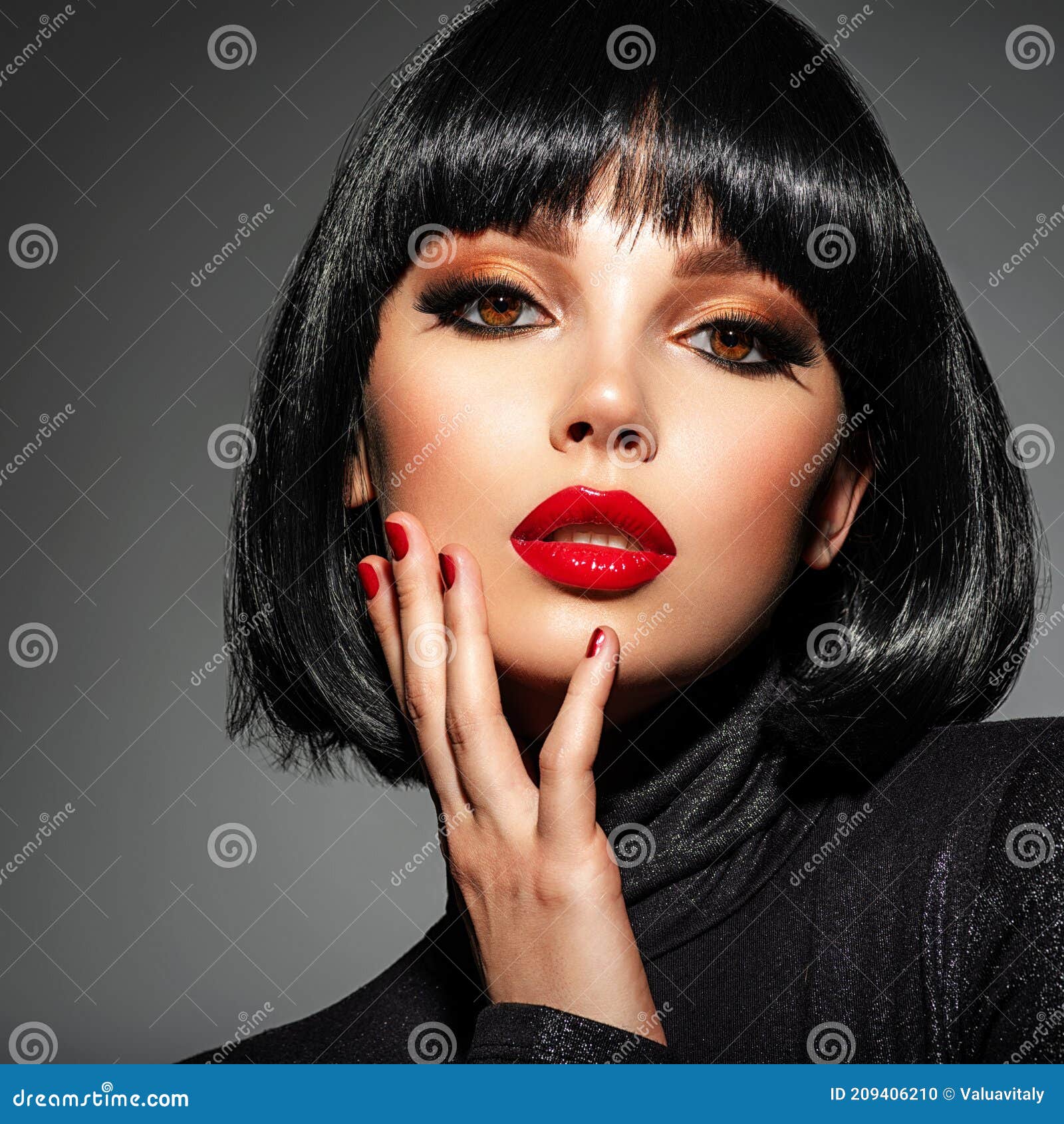 Beautiful Brunette Girl With Red Lips Pretty Young Sensual Woman With