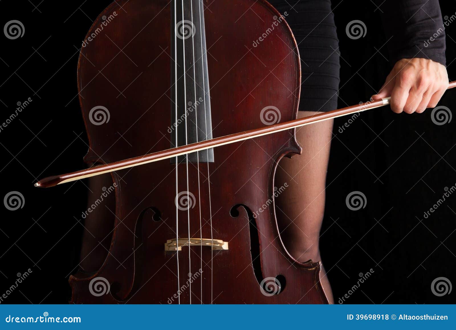 Beautiful Brunette Holding Cello with Selective Light in Black D Stock ...