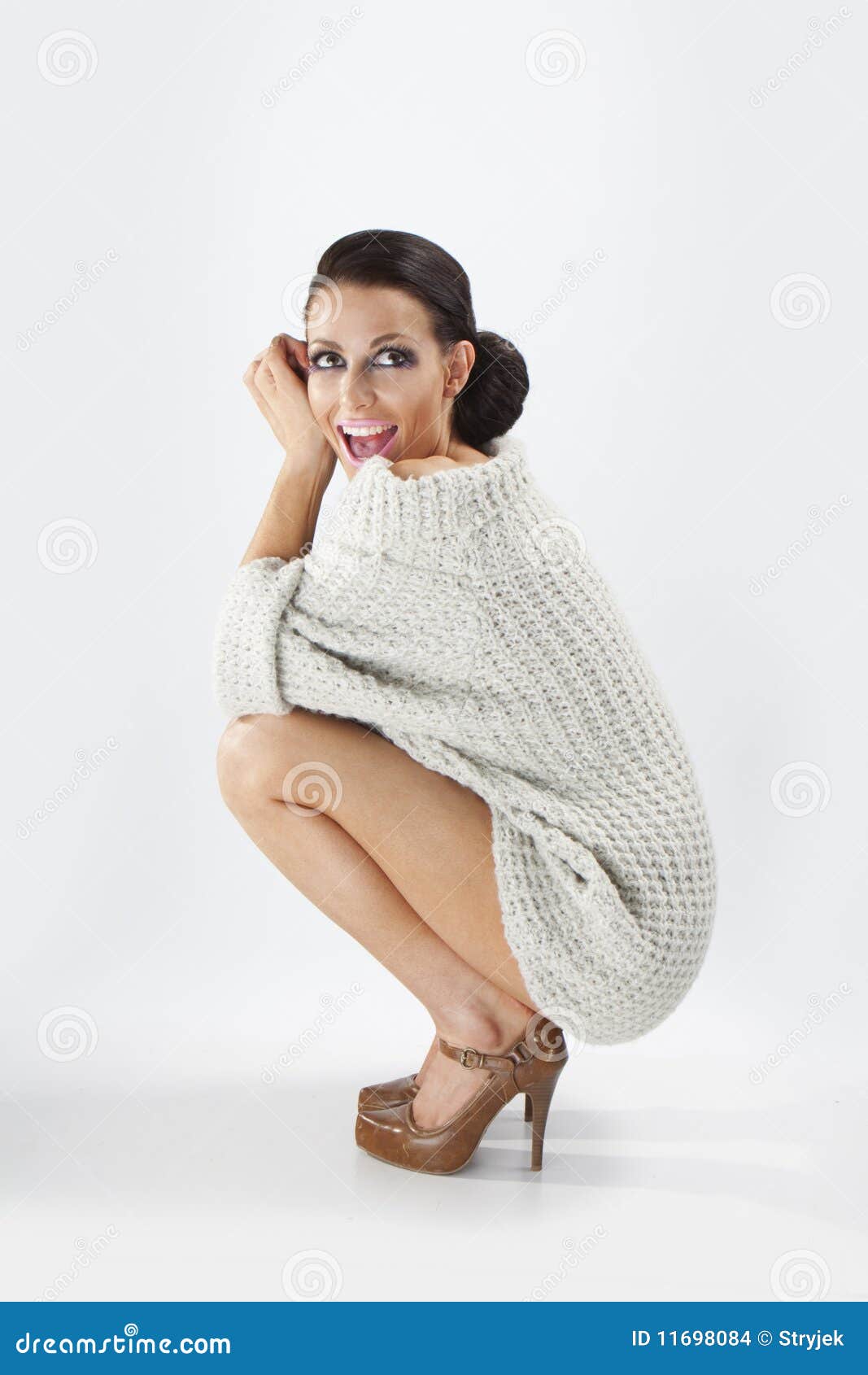 Beautiful Brunette in Jumper Stock Photo - Image of female, cardigan ...
