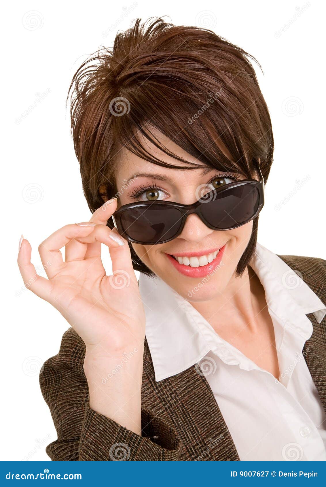 Beautiful Brunette Looking Over Sunglasses Stock Image - Image of ...