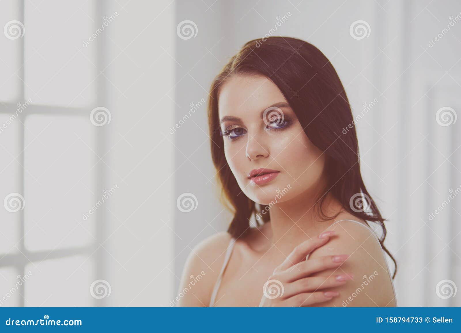 Beautiful Brunette Lying On Bed At Home Stock Image Image Of
