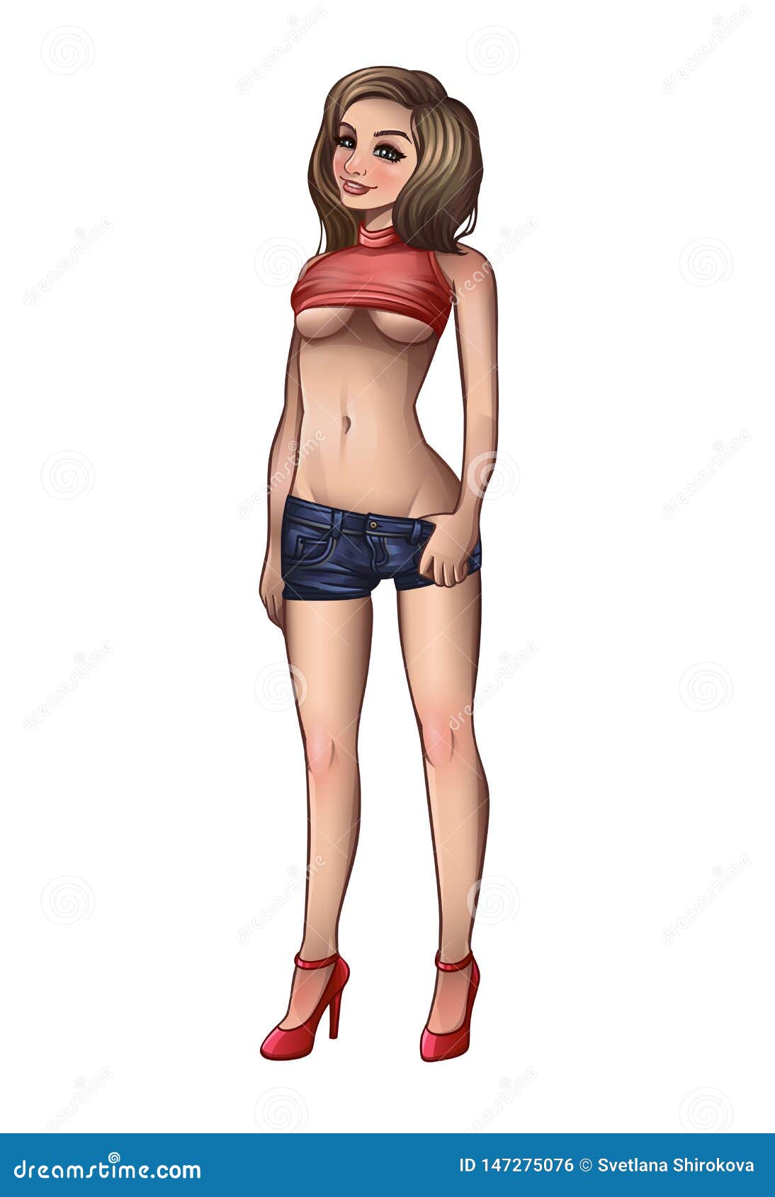 Beautiful Pin Up Girl In Shorts Stock Vector Illustration Of Model White 147275076
