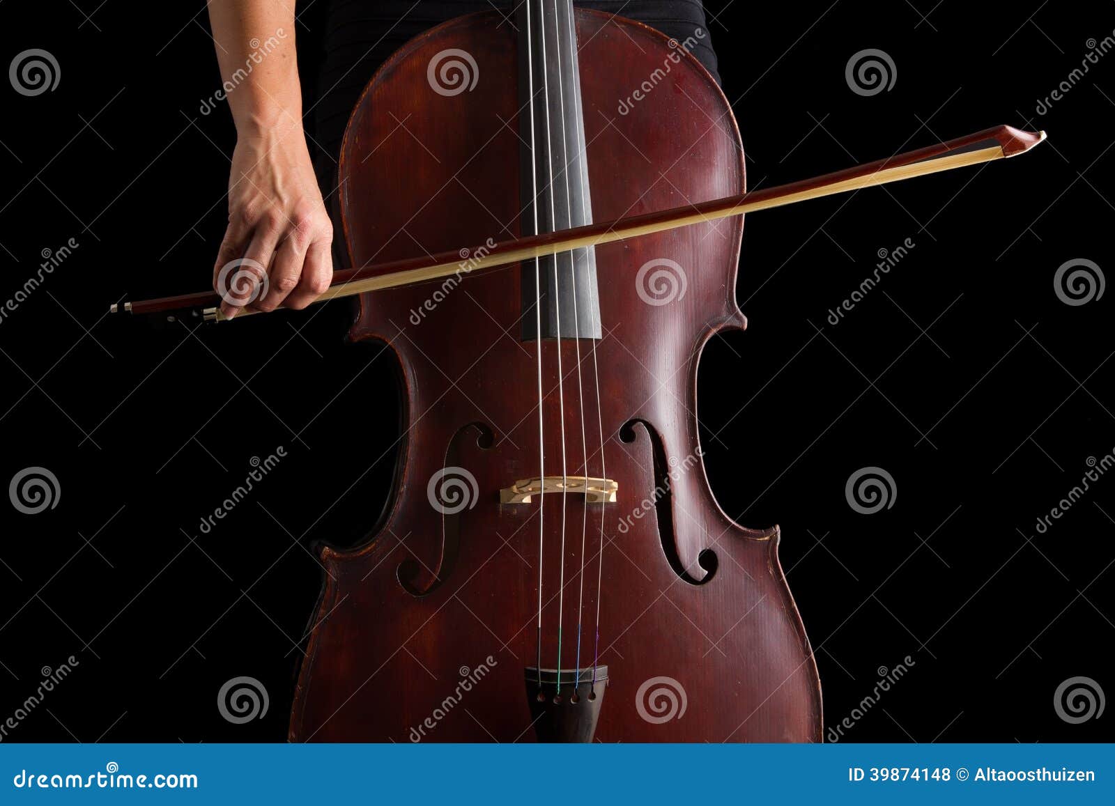 Beautiful Brunette Playing Cello with Selective Light in Black D Stock ...