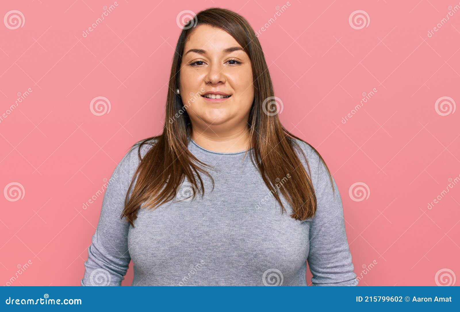 Beautiful Brunette Plus Size Woman Wearing Casual Clothes With A Happy